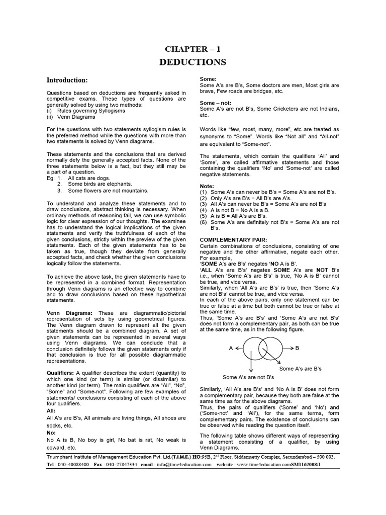 Chapter 1 Deductions | PDF | Deductive Reasoning | Logic