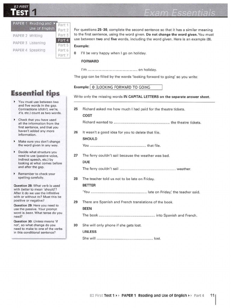 B2 Part 4 Key Word Transformations_Tests 1-8 | PDF