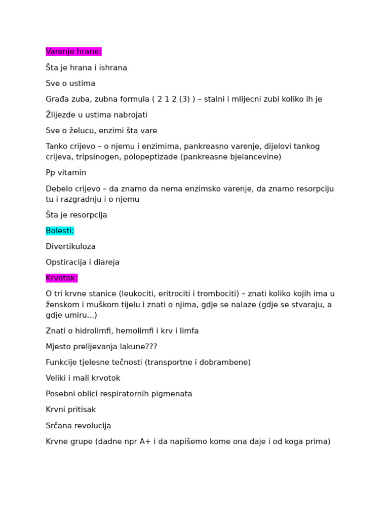 Pitanja Iz Biologije 2024 | PDF