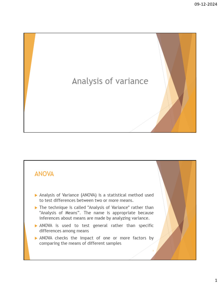ONE WAY ANOVA | PDF | Analysis Of Variance | Variance