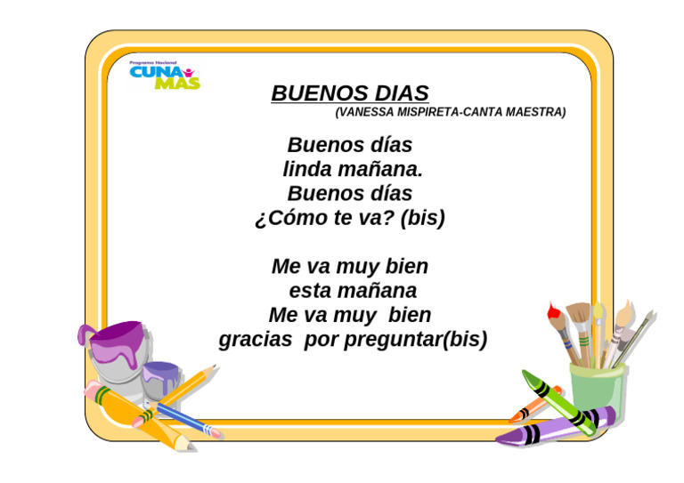 Material Grafico - Cancion Buenos Dias-Vanessa Mispireta-Canta Maestra ...