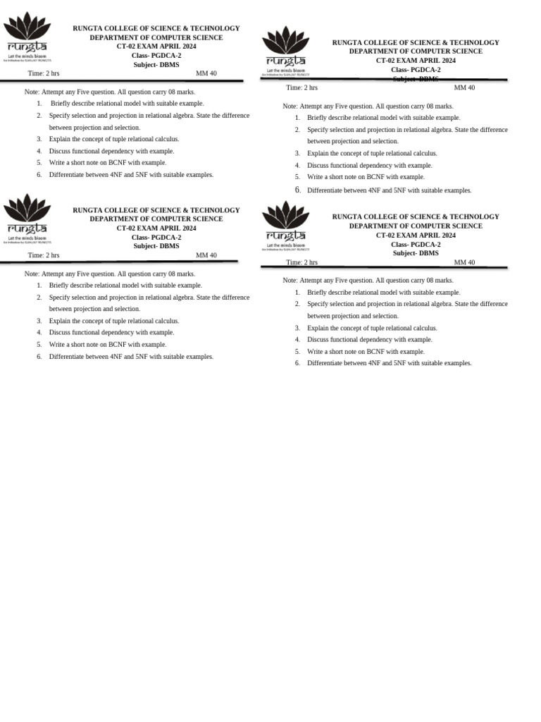 CT-2_DBMS | PDF | Relational Model | Databases