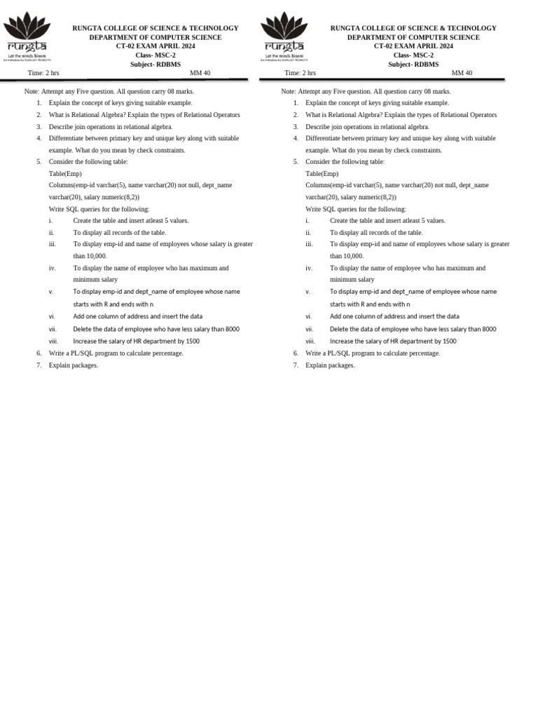 CT2_RDBMS | PDF | Relational Model | Sql