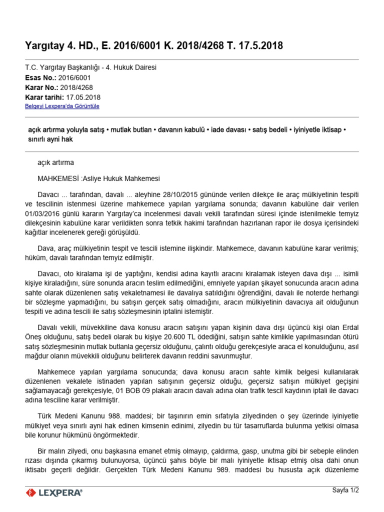 Yargıtay 4. HD., E. 2016/6001 K. 2018/4268 T. 17.5.2018: Esas No ...