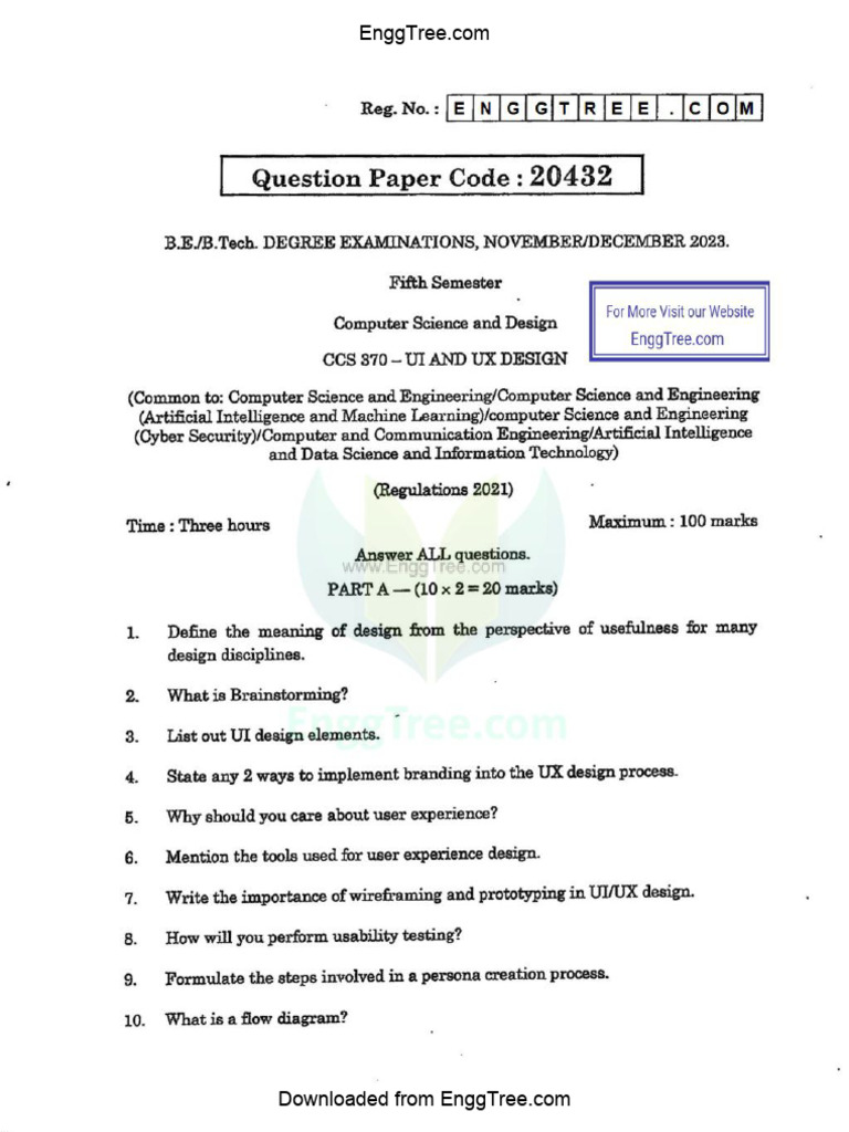 CCS370 UI and UX Design Nov Dec 2023 Question Paper Download | PDF