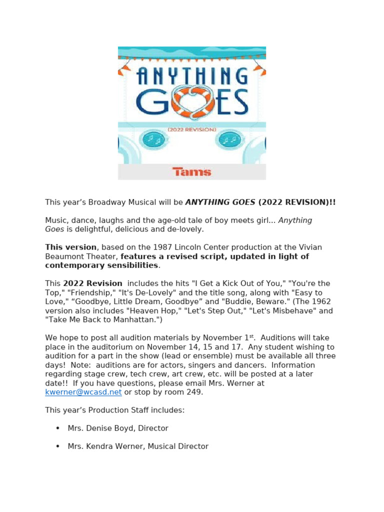 ETC Broadway Musical Announcement | PDF