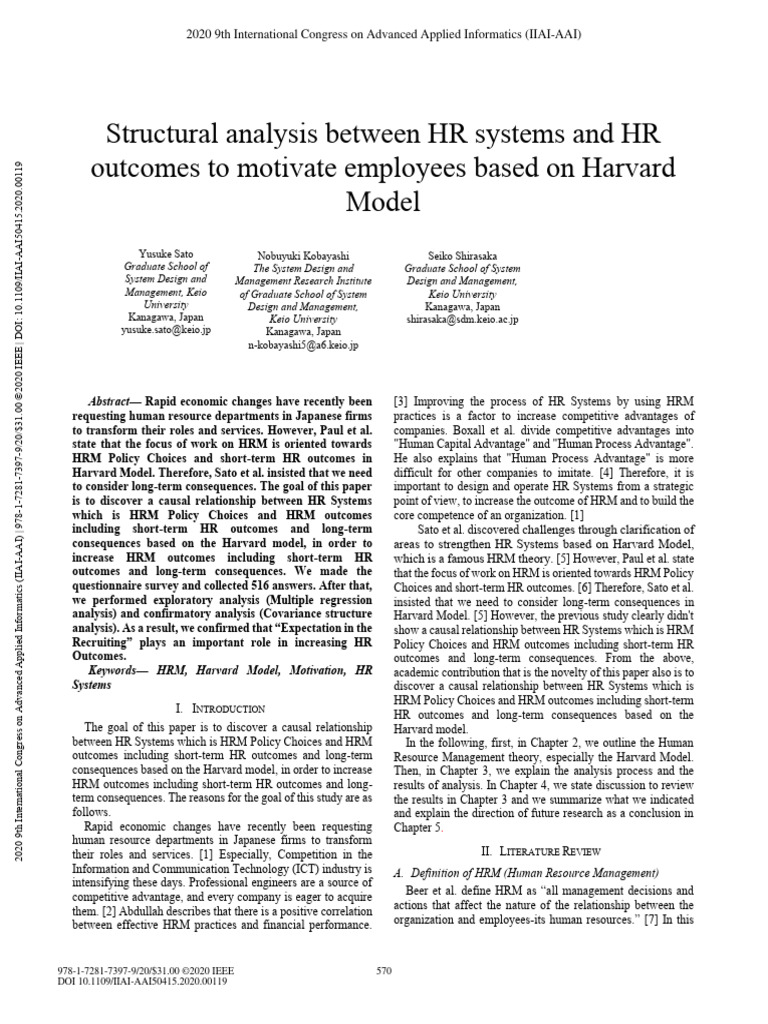 Structural Analysis Between HR Systems and HR Outcomes To Motivate ...