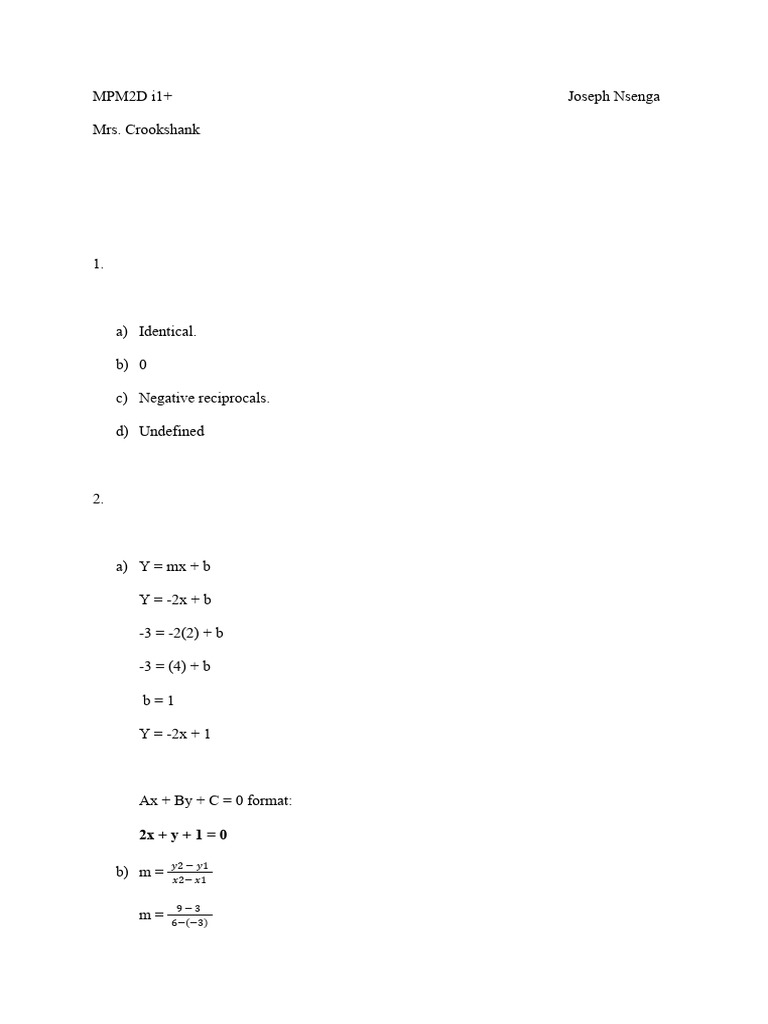 Analytical Geometry Mid Unit Assignment - Joseph Nsenga | PDF ...
