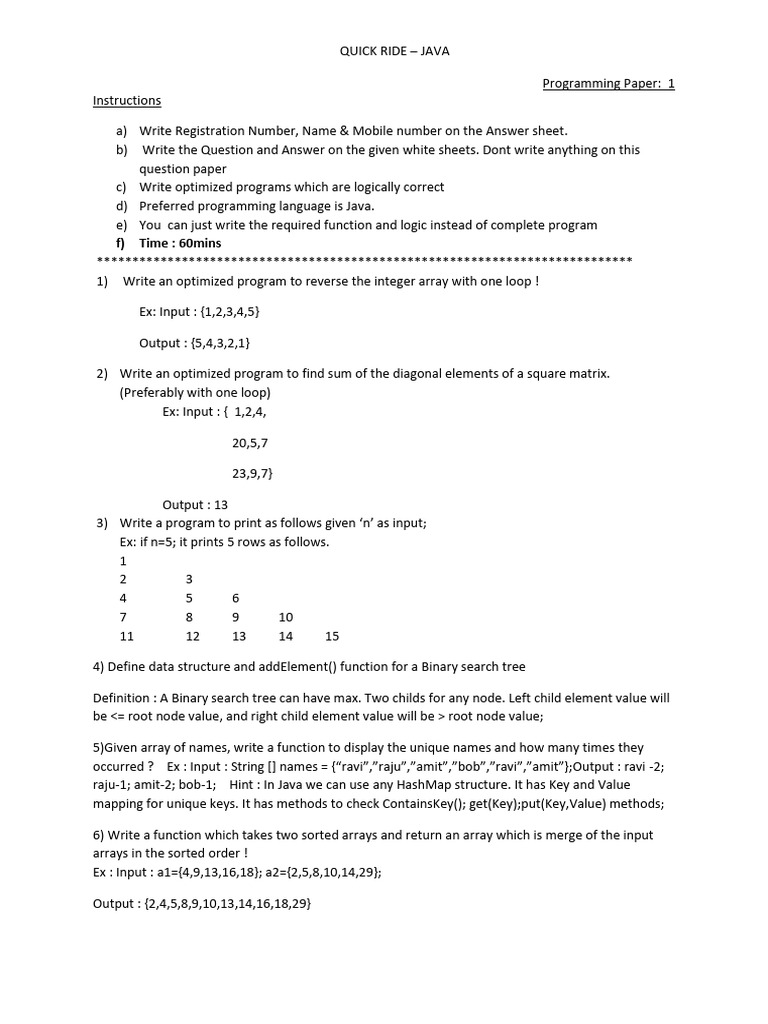 Programming Question Paper-Set1 | PDF