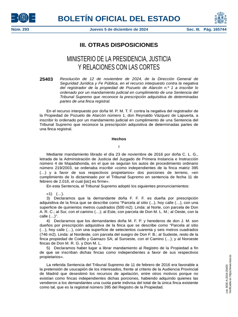 Boe A 2024 25403 | PDF | Posesión (Ley) | Derecho Civil (Common Law)