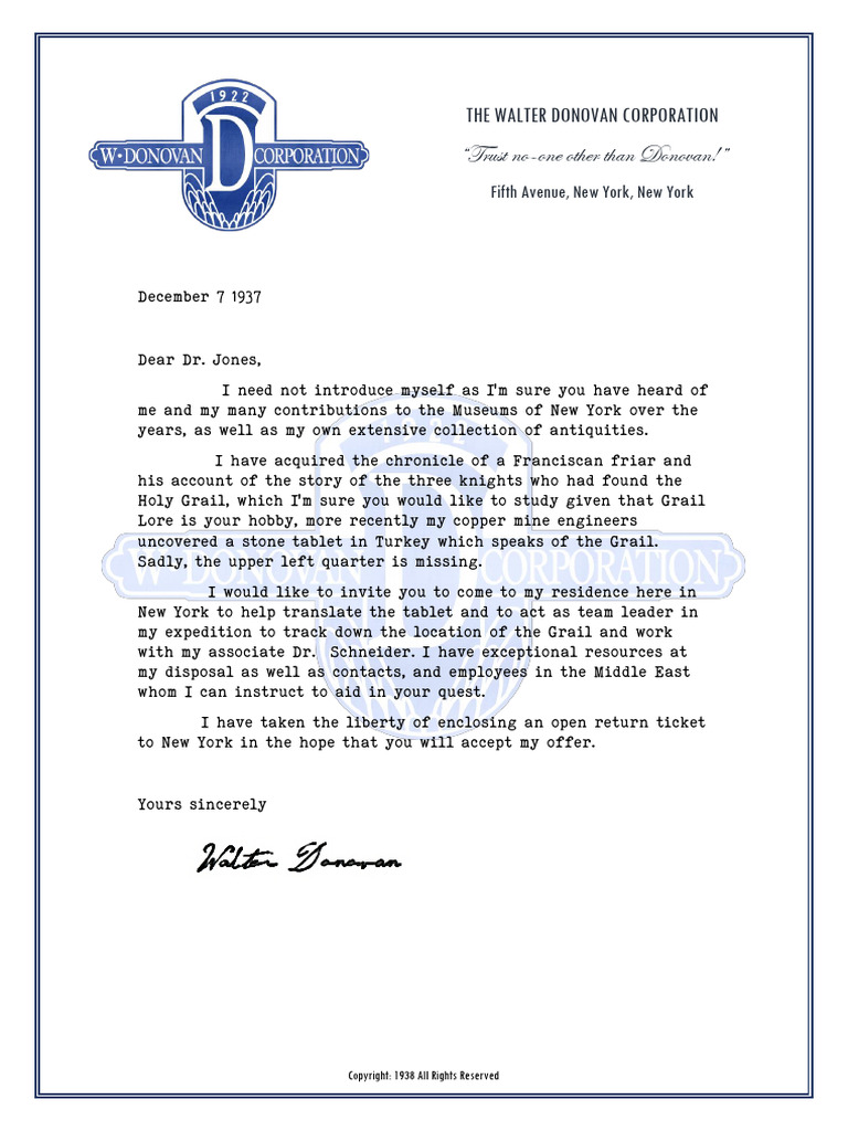 Walter Donovan Letter To H Jones | PDF