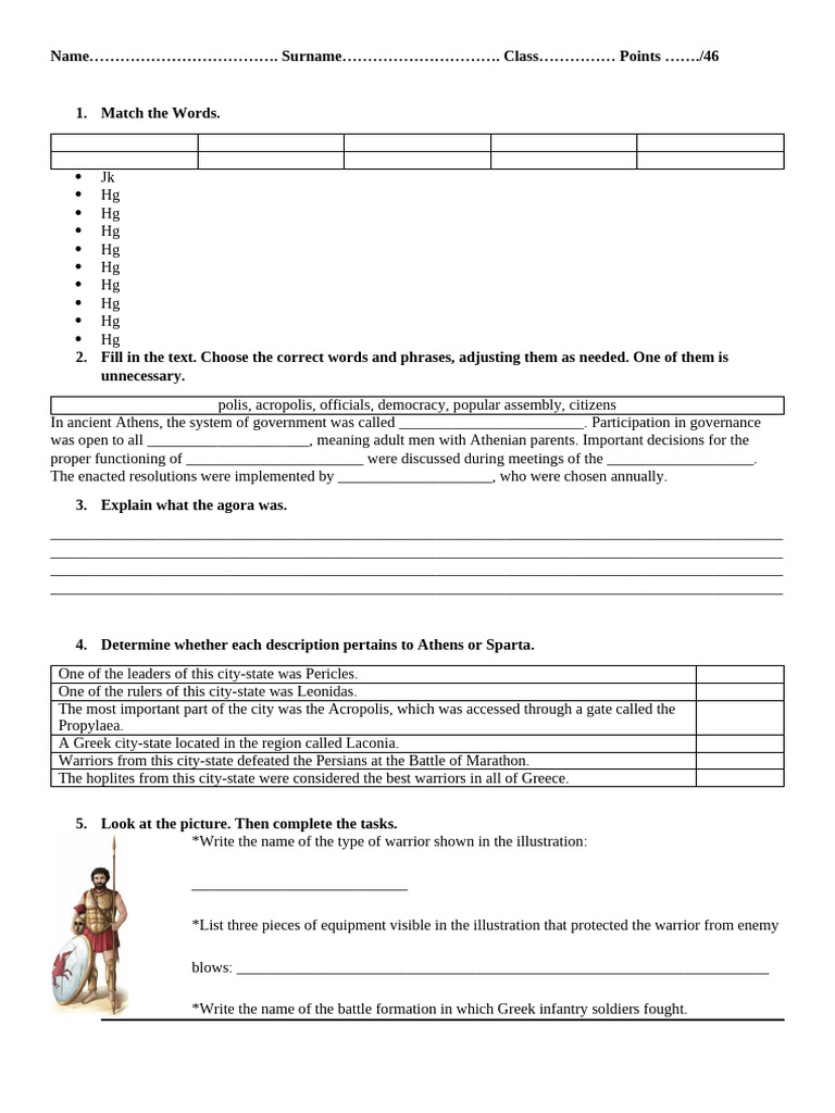 Test Ancient Greece class 5 | PDF | Ancient Greece | Macedonia (Ancient ...