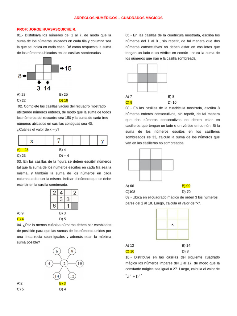 Clase 3 - Arreglos Numéricos - Cuadrados Mágicos | PDF | Matemáticas