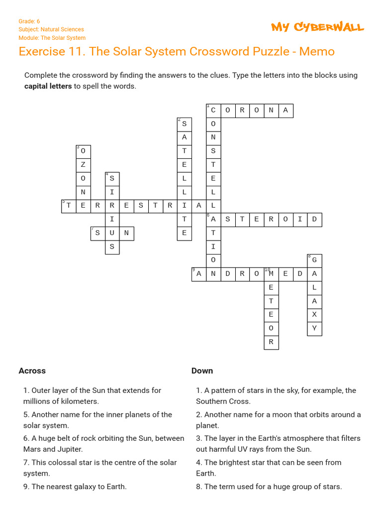 The Solar System Crossword Puzzle - Memo | PDF | Solar System | Sun