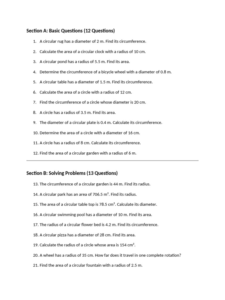 Mensuration Part-3 (Circle) Class 7 Worksheet | PDF | Area | Circle