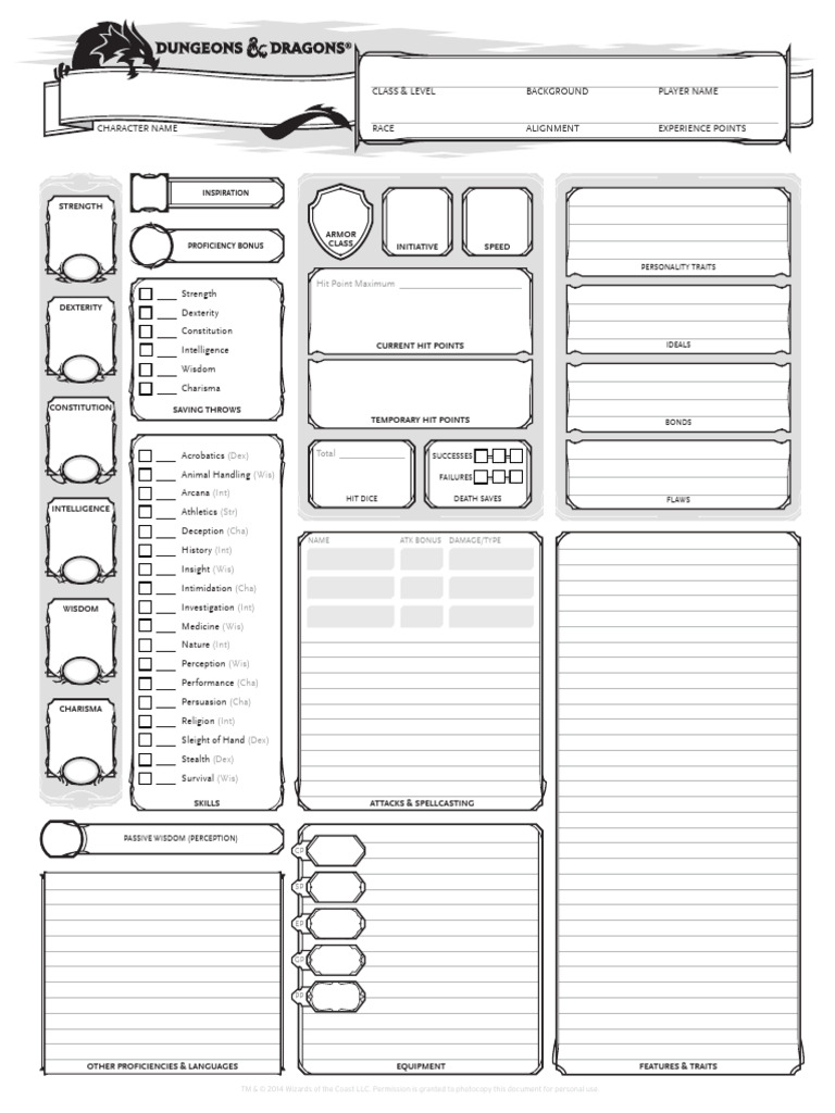 5E-Fillable Character Sheet | PDF | Role Playing Games | Role Playing Video Games