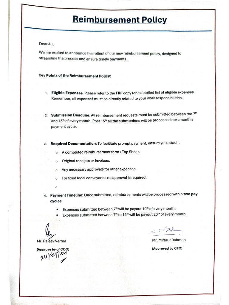 64reimbursement Policy | PDF