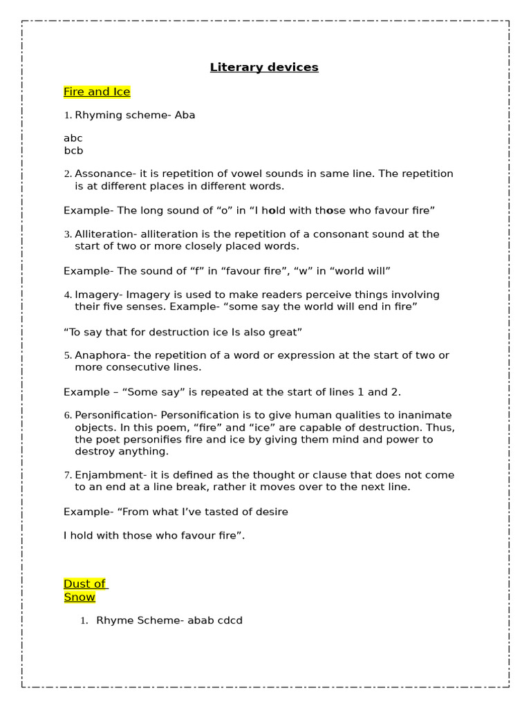 Literary Devices STD X Complete | PDF | Poetry | Rhyme