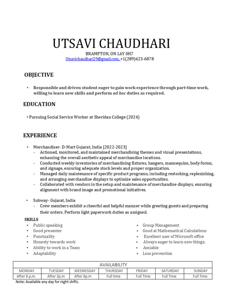 Utsavi Chaudhari: Student Resume | PDF