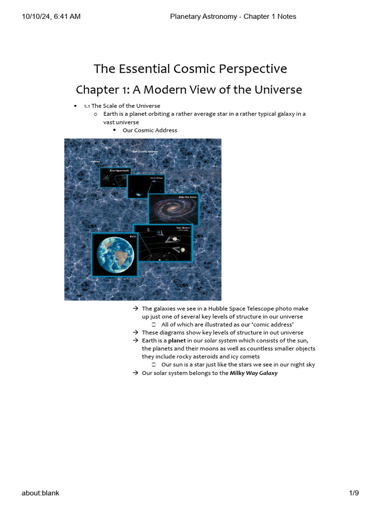 Planetary Astronomy - Chapter 1 Notes | PDF | Universe | Astronomy