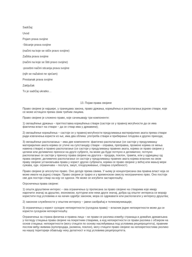 Sticanje I Zaštita Prava Svojine | PDF