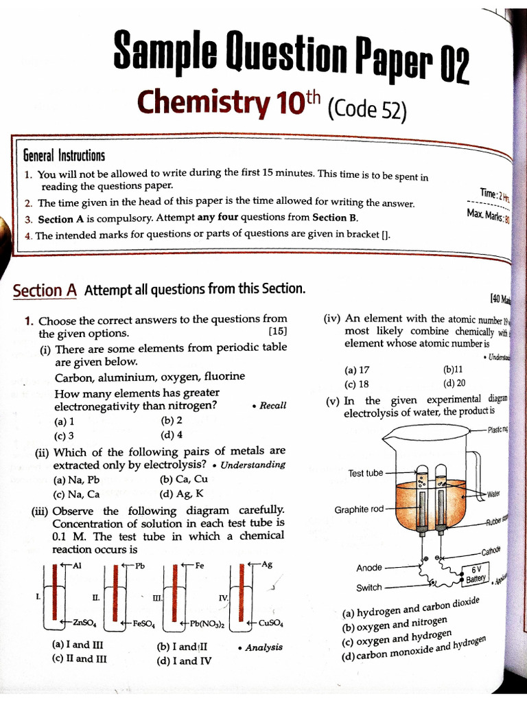 Chemistry Sample Paper Arihant 2025 Icse Class 10 | PDF