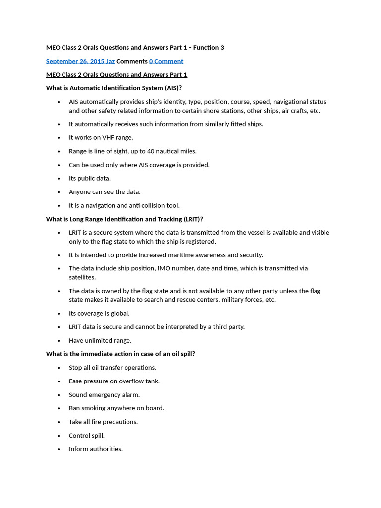 MEO Class 2 Orals Q&A: Functions Overview | PDF | Fires