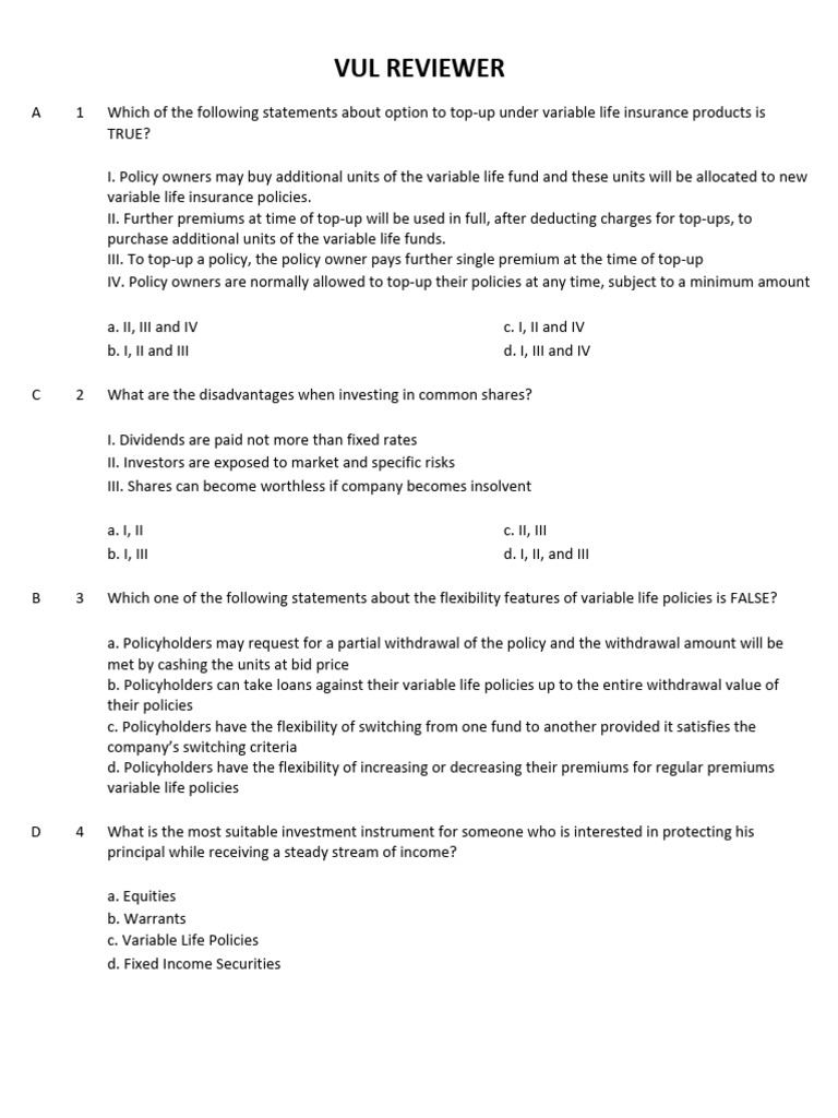 Insurance Commission VUL Reviewer SPECIAL With Answers | PDF | Life Insurance | Investment Fund
