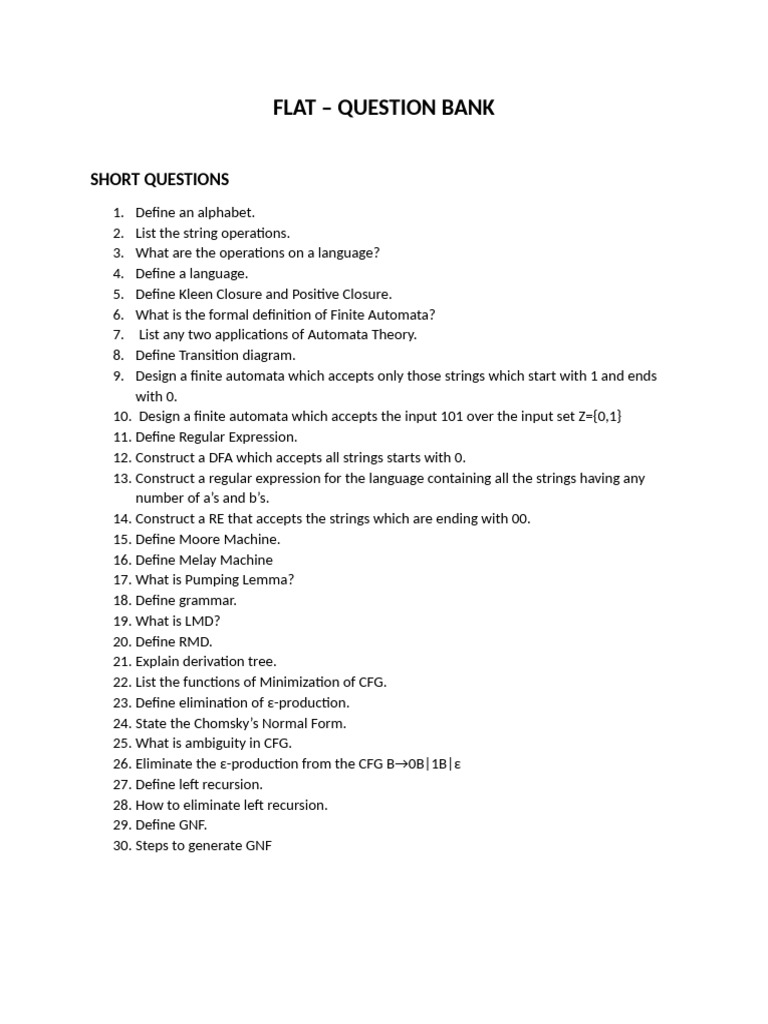 FLAT Question Bank | PDF | Automata Theory | Grammar