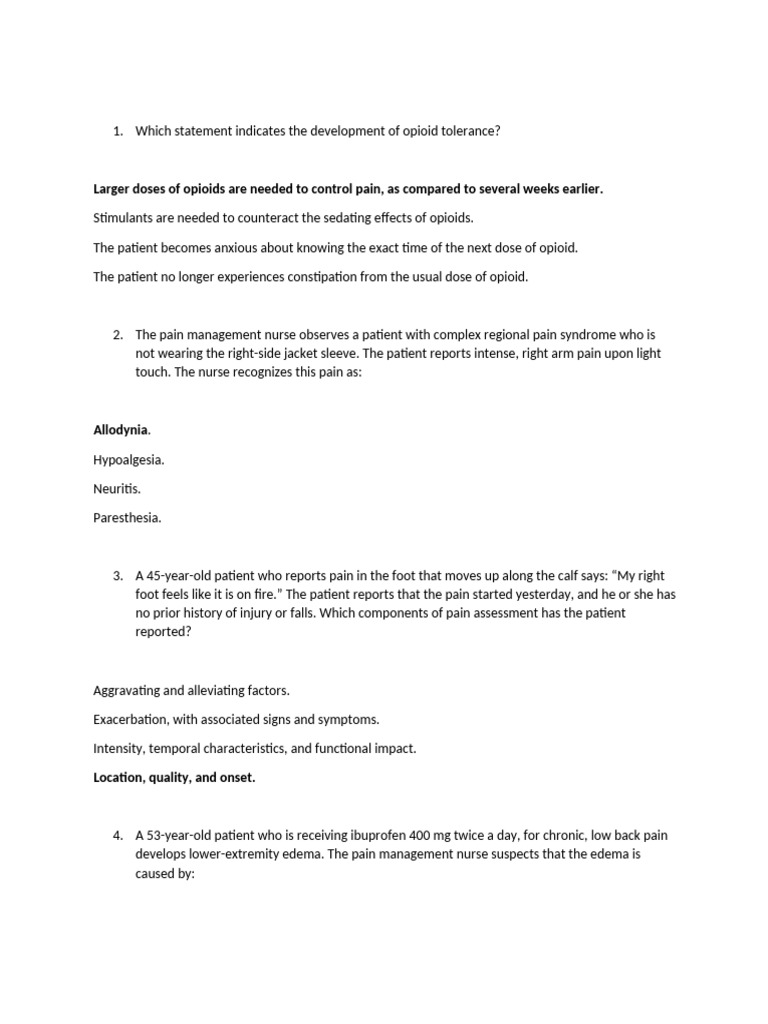 Pain Management Questions | PDF | Pain Management | Pain