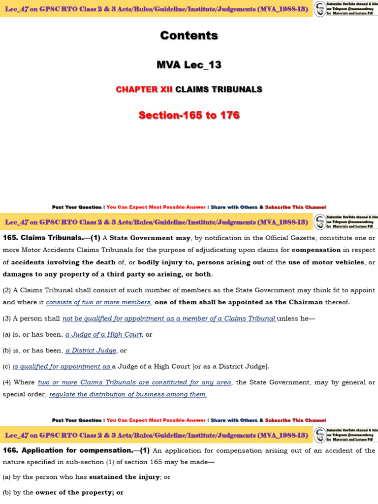 Act & Rule Lec - 47 Mva - 13 Chapter Xii Claims Tribunals | PDF | Tribunal | Appeal