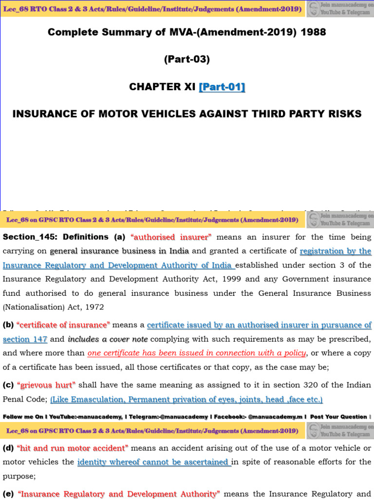 Act & Rule Lec 05 Summary of MVA 2019 Amendments 3rd Party Inssurance | PDF | Liquidation ...