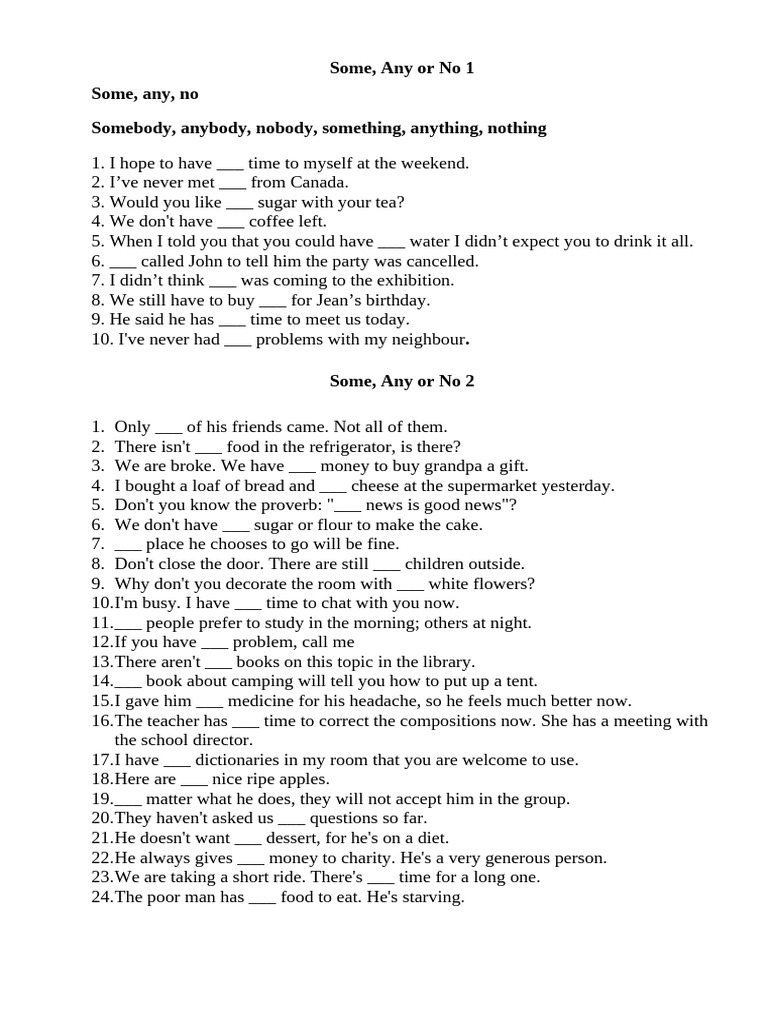 Test - Some, Any, No | PDF