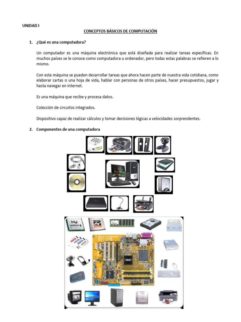 Unidad I - Conceptos Básicos de Computación | PDF | Hardware de la ...