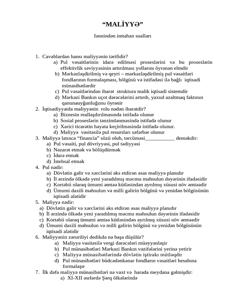 Yeni Testler MALIYYE | PDF