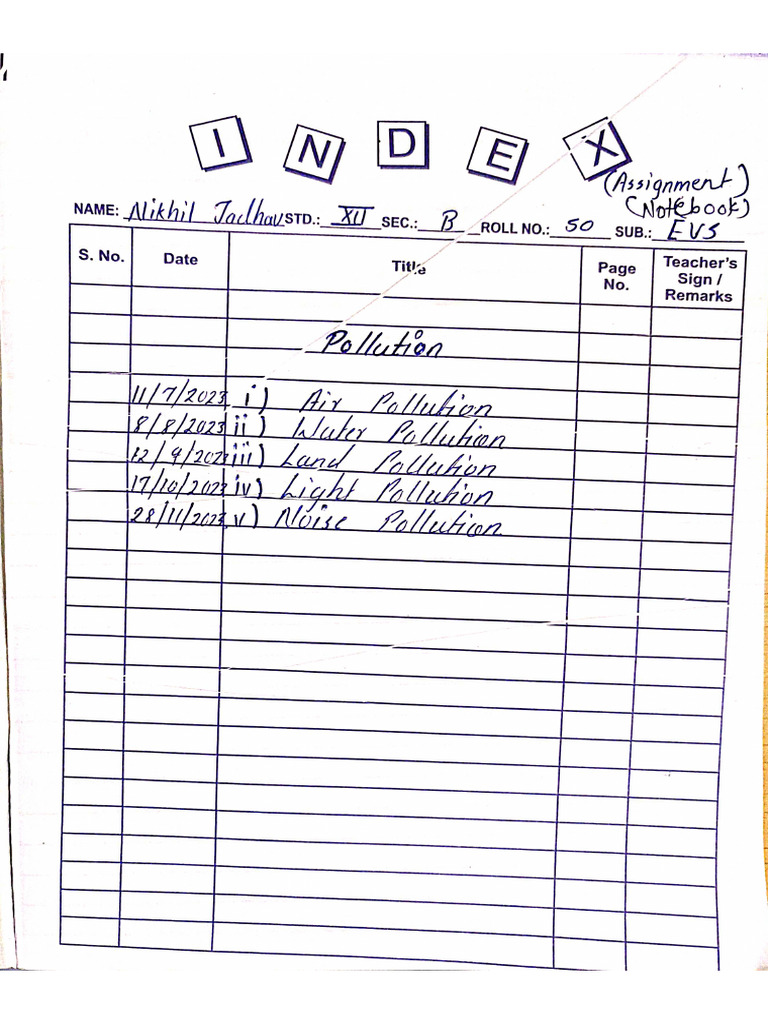12th EVS Assignment Notebook | PDF