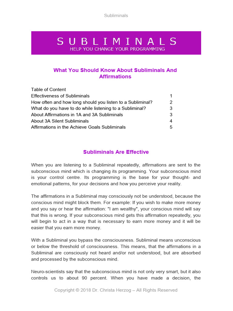 Achieve Goals 3A Subliminals Affirmations + Info | PDF | Goal | Mind