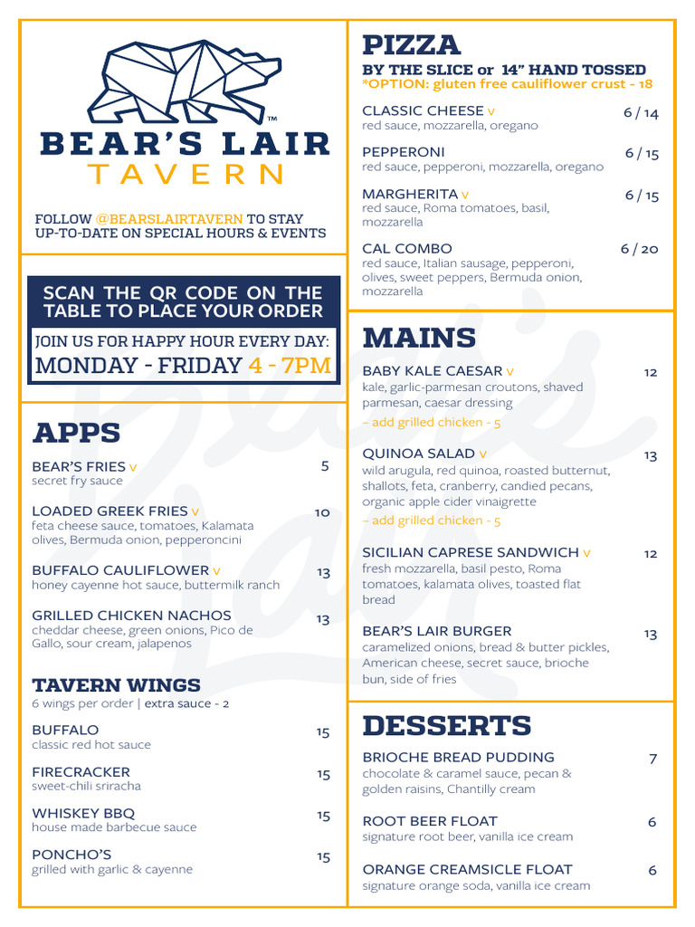 Bears Lair Tavern Menu Happy Hour - APR24 - 9x14 - WEB A | PDF ...