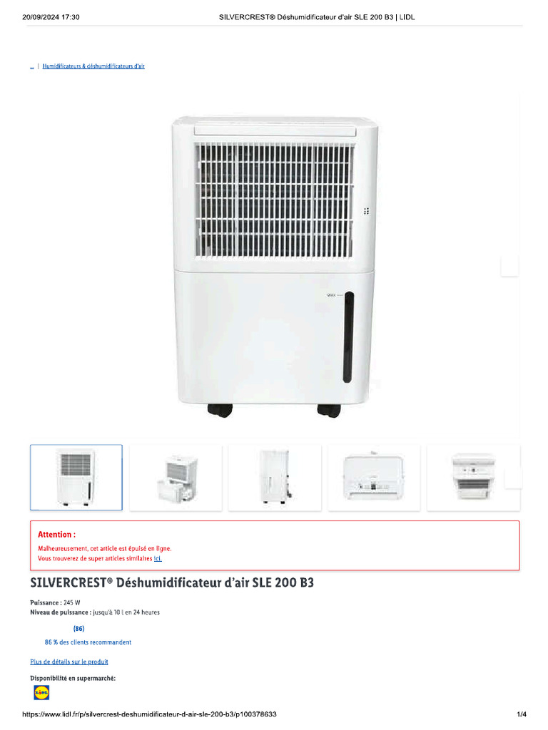 SILVERCREST® Déshumidificateur D'air SLE 200 B3 - LIDL | PDF