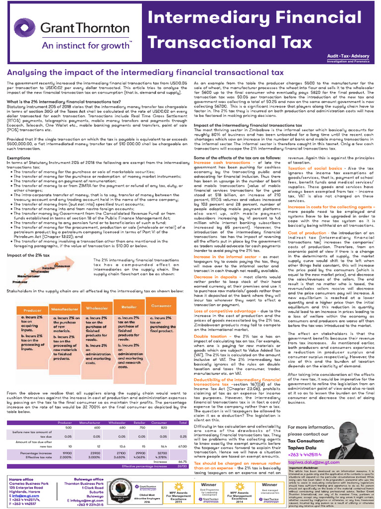Analysing The Impact of The Intermediary Financial Transactional Tax | PDF
