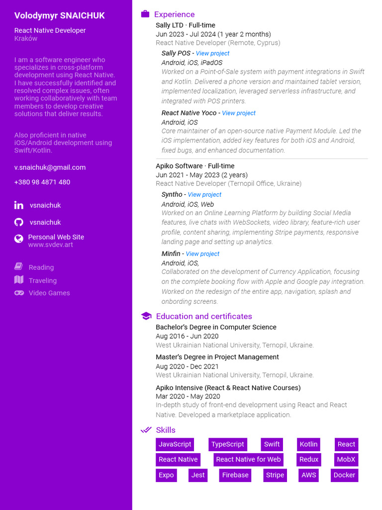 CV | PDF | Ios | Android (Operating System)