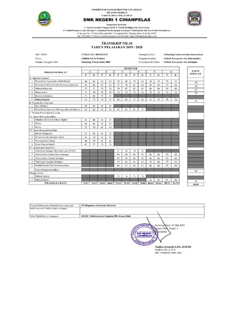 transkip nilai adit | PDF