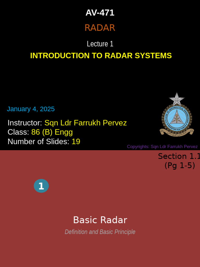 AV-471_Lec1 - Introduction to Radar Systems-1 | PDF | Radar | Antenna ...