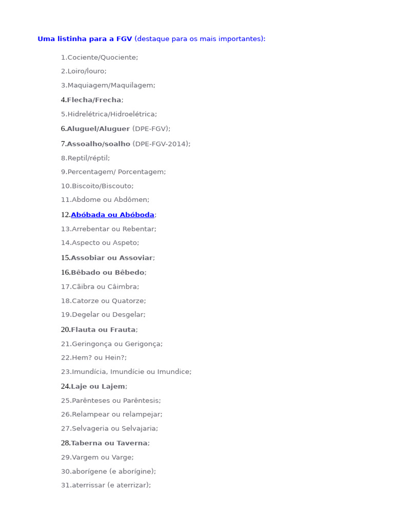 FGV Palavras Duas Formas Corretas de Grafia Dessas Palavras | PDF