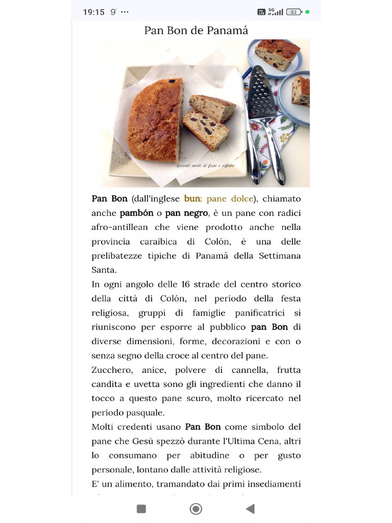 Ricetta Pane Pan Bon de Panamá | PDF