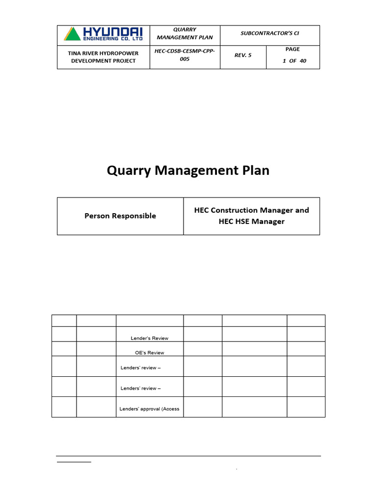 Quarry Management Plan for Tina River | PDF | Environmental Impact ...