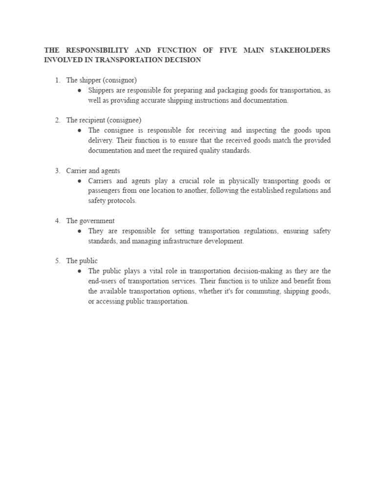 Stakeholders in Transportation Decisions | PDF