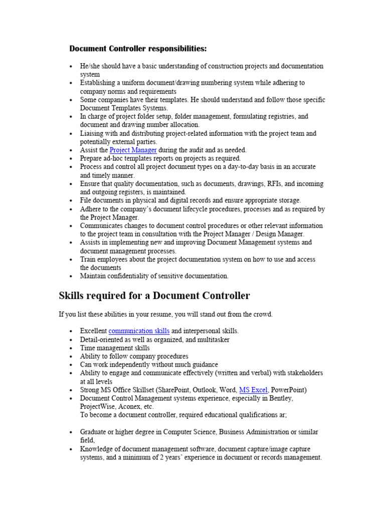 Document Controller Jd Pdf Communication Computing