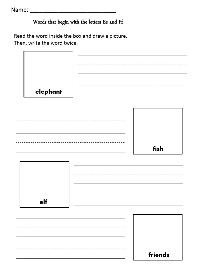 Words That Begin With The Letters Ee and FF: Elephant | PDF