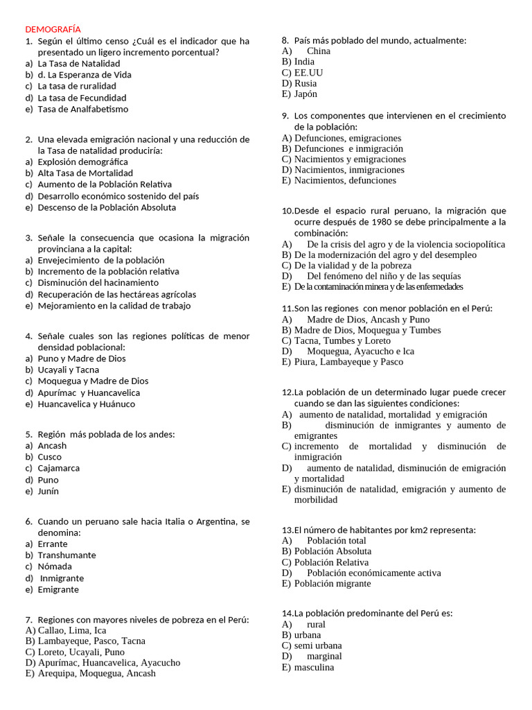Pre Ii. Geo. Repaso | PDF | Perú | Economias